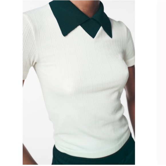 Zara | Tops | Zara Seamless Retro Collar Lapel Ribbed Stretch Polo ...